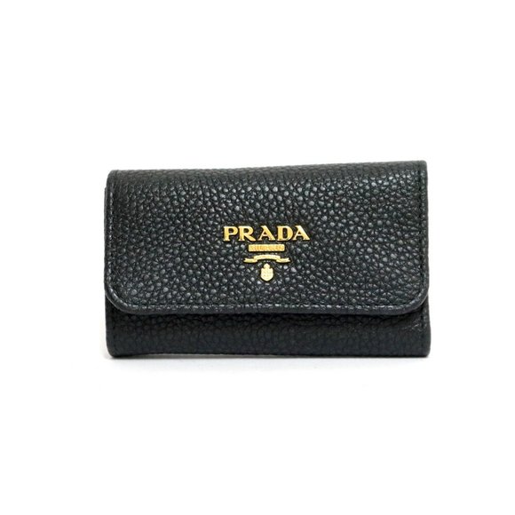 Prada | Accessories | Prada Key Case Vittello Grain Gold Hardware Nero ...